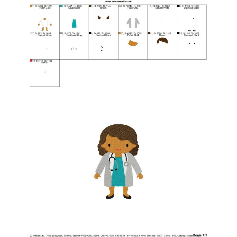 Little Girl Doctor Embroidery Design Pattern