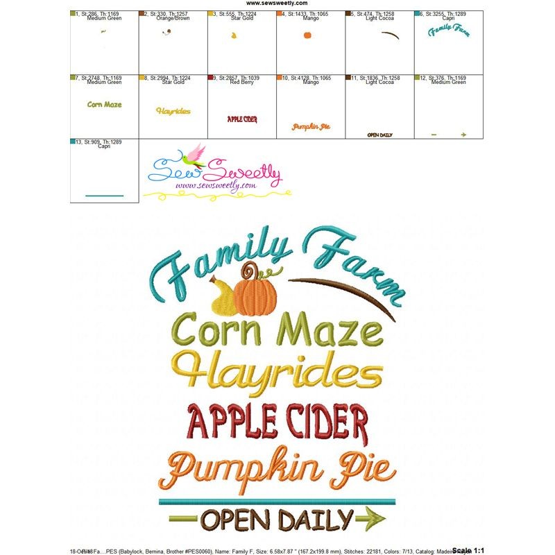 Family Farm Lettering Embroidery Design Pattern
