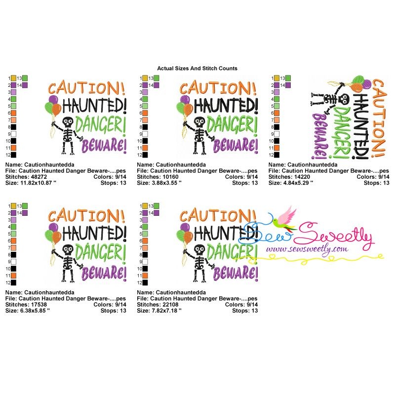 Caution Haunted Danger Beware Halloween Lettering Embroidery Design Pattern