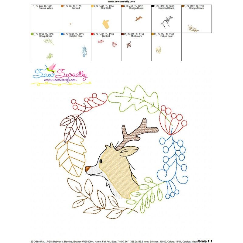 Fall Animal Frame- Deer Sketch Embroidery Design Pattern