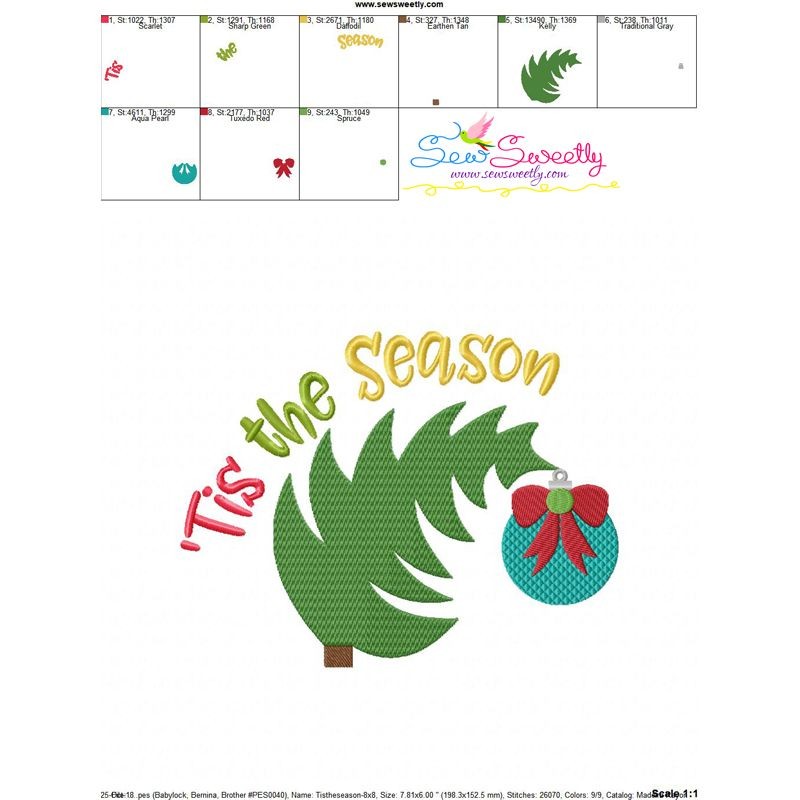 Tis The Season Lettering Embroidery Design Pattern