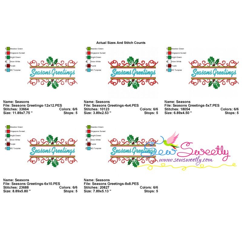 Seasons Greetings Lettering Embroidery Design Pattern