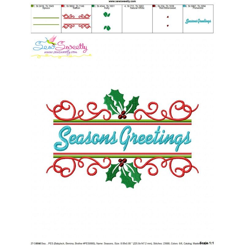Seasons Greetings Lettering Embroidery Design Pattern