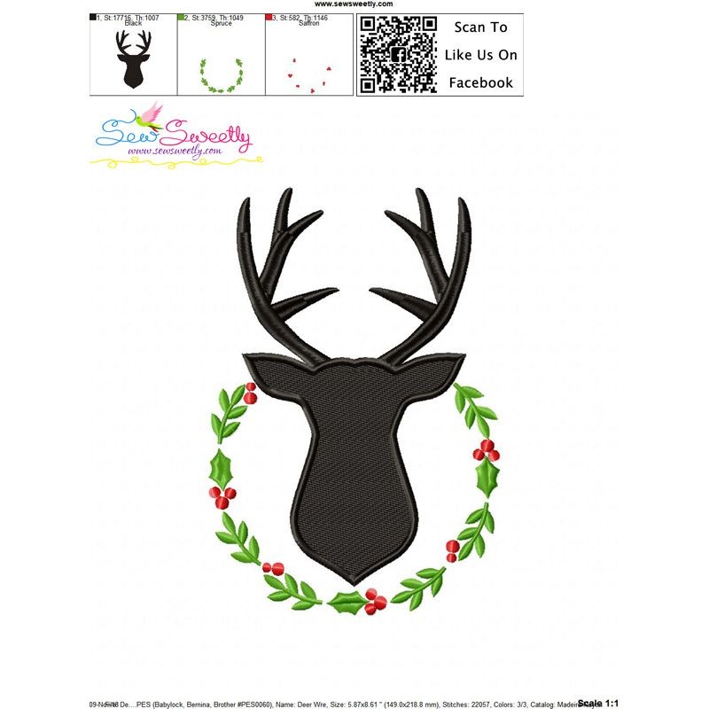 Deer Silhouette Wreath Embroidery Design Pattern