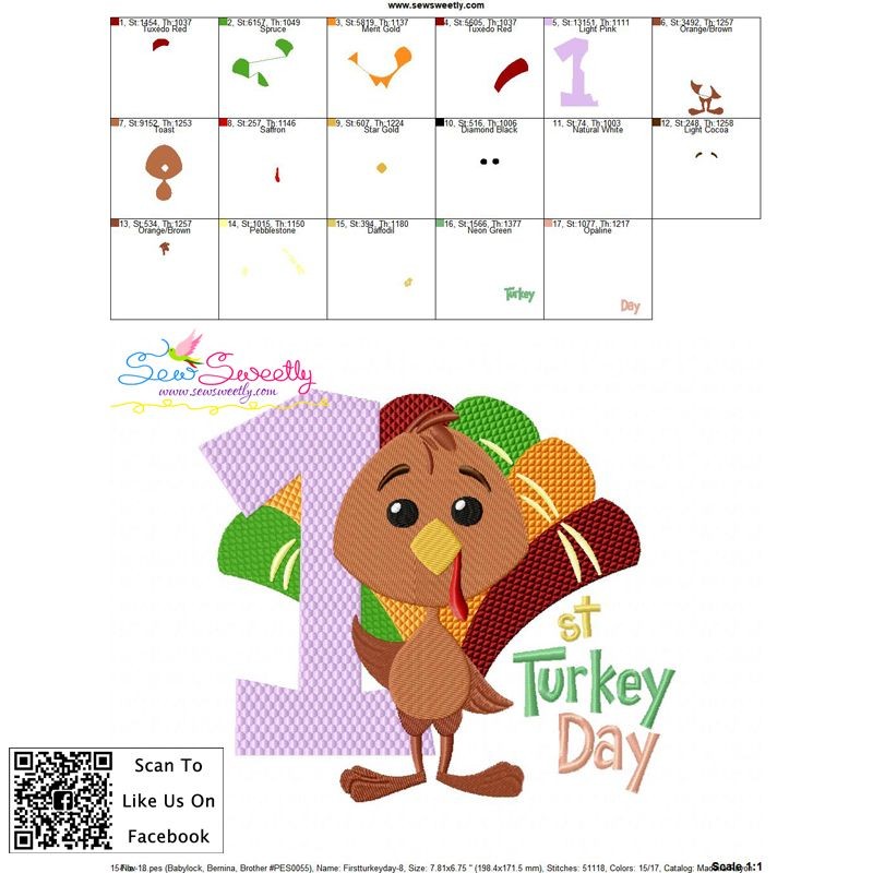 First Turkey Day Embroidery Design Pattern