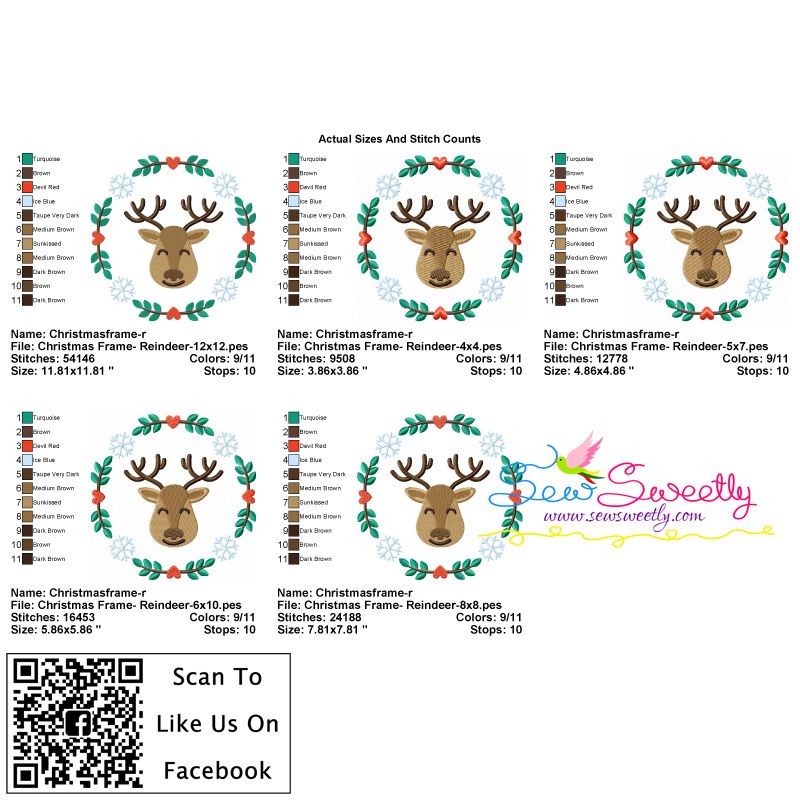 Christmas Frame- Reindeer Embroidery Design Pattern