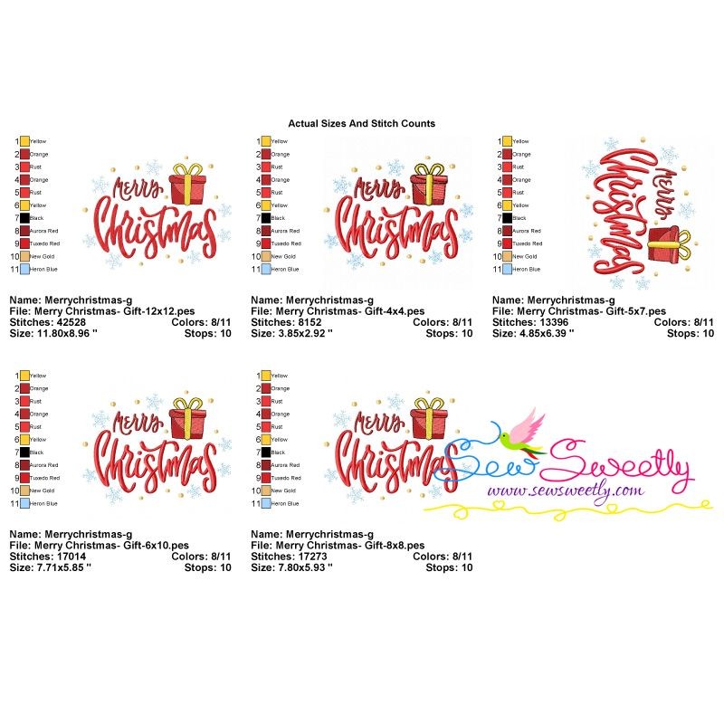 Merry Christmas Gift Lettering Embroidery Design Pattern
