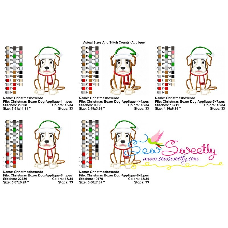 Christmas Boxer Dog Applique Design Pattern
