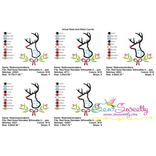 Red Nose Reindeer Silhouette-3 Applique Design Pattern