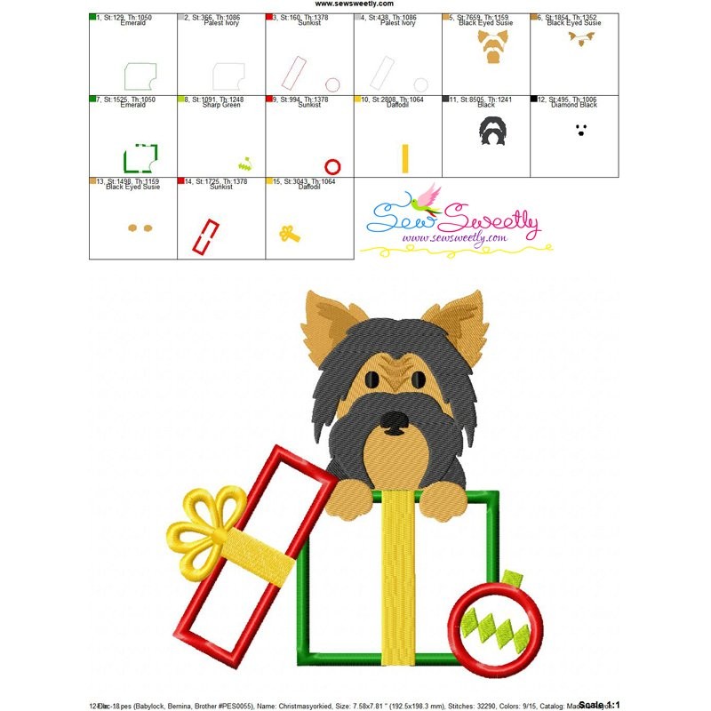 Christmas Yorkie Dog Applique Design Pattern