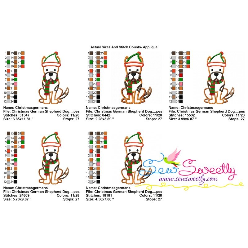 Christmas German Shepherd Dog Applique Design Pattern