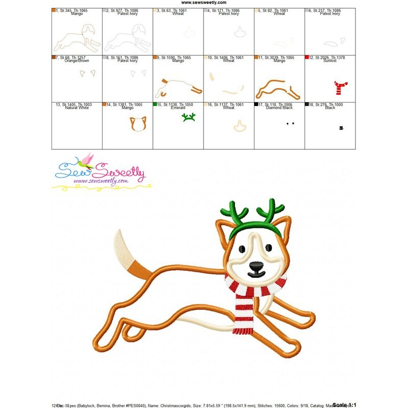 Christmas Corgi Dog Applique Design Pattern