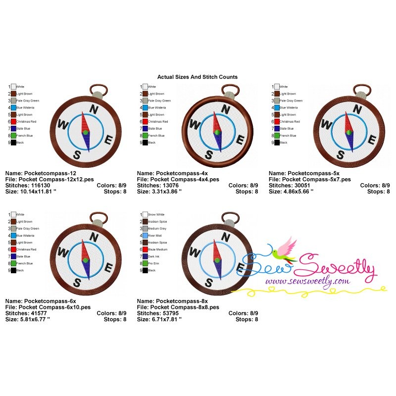 Pocket Compass Embroidery Design Pattern