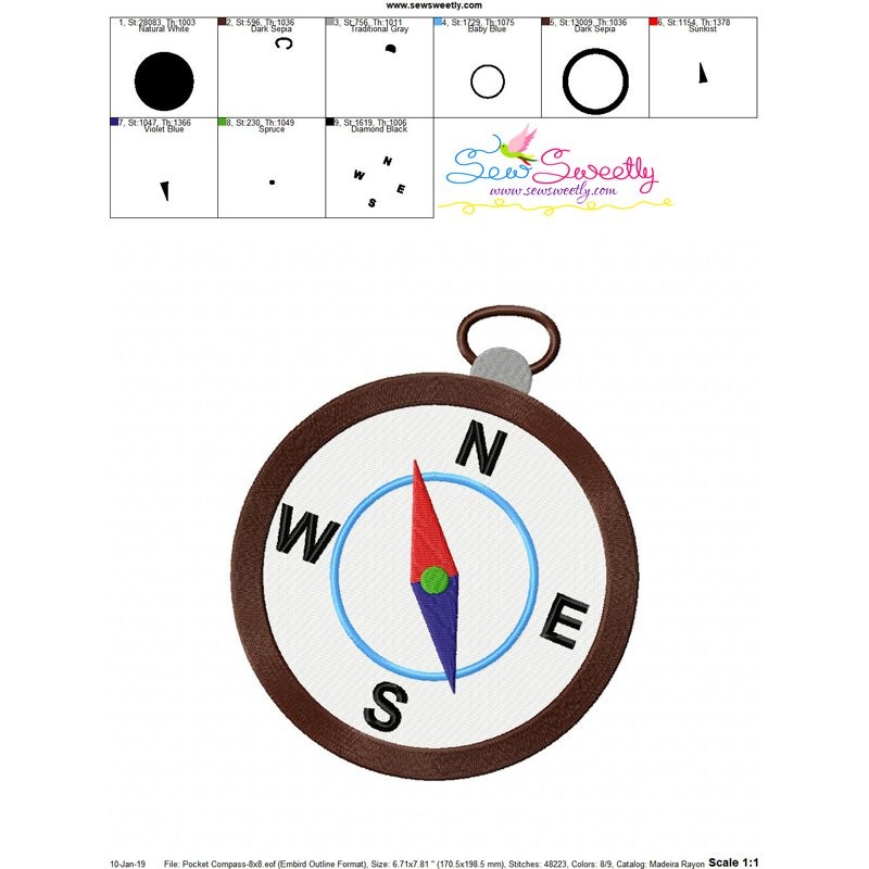 Pocket Compass Embroidery Design Pattern