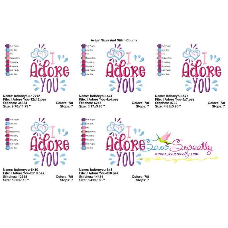 I Adore You Lettering Embroidery Design Pattern