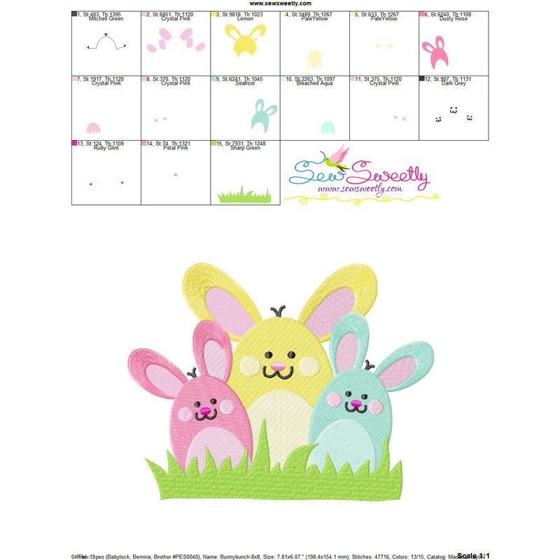 Bunny Bunch Machine Embroidery Design Pattern