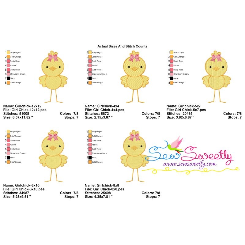 Easter Girl Chick Embroidery Design Pattern