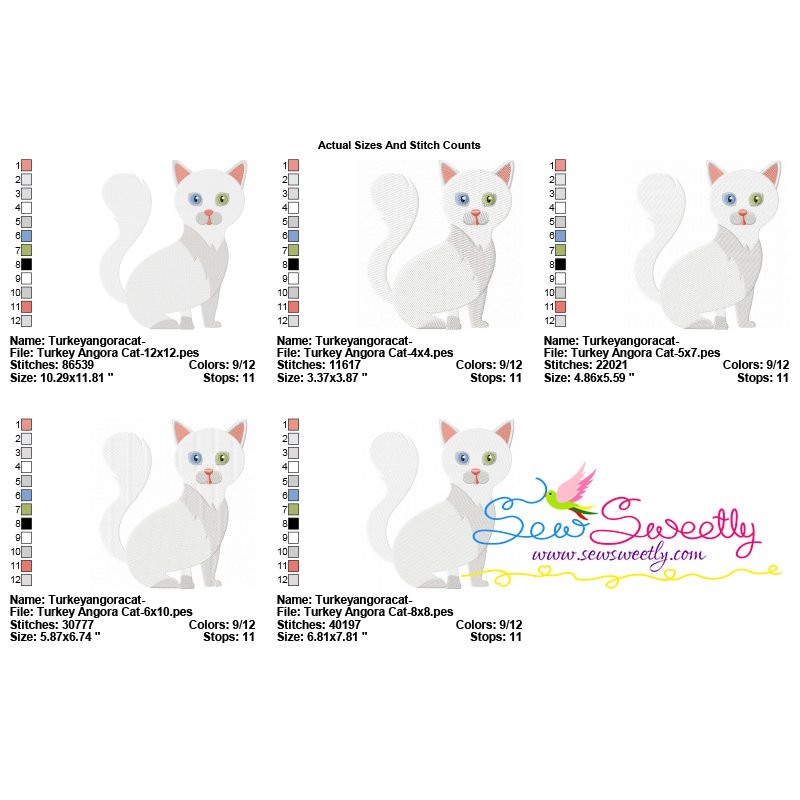 Turkish Angora Cat Embroidery Design Pattern