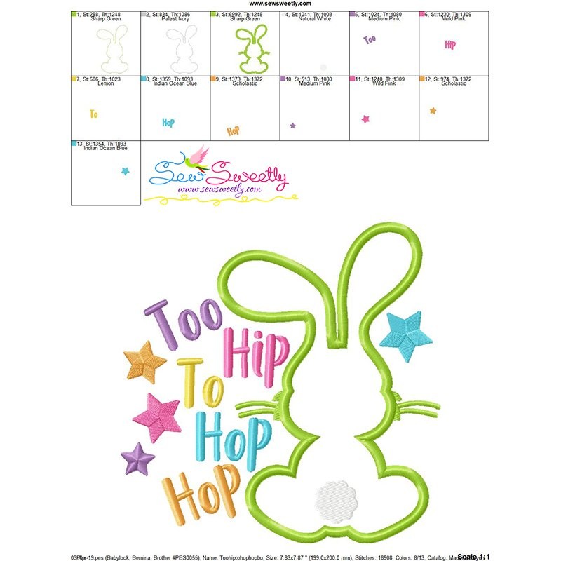 Too Hip to Hop Hop Bunny Easter Applique Design Pattern