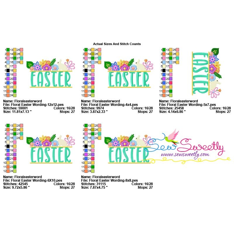 Floral Easter Wording Lettering Embroidery Design Pattern