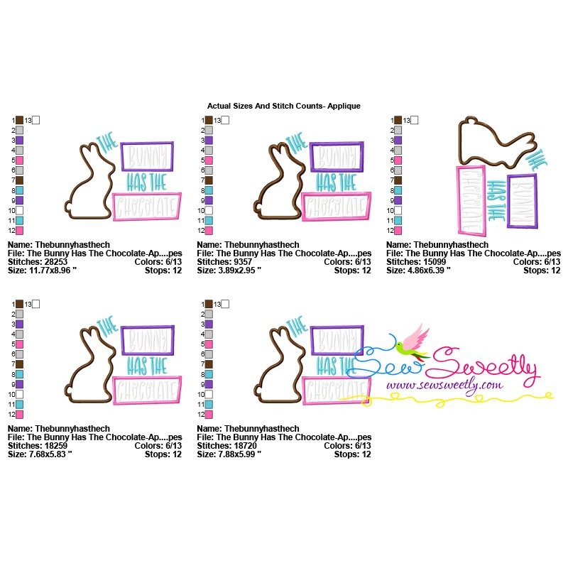 The Bunny Has The Chocolate Lettering Applique Design Pattern