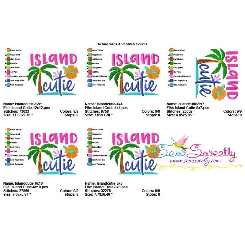 Island Cutie Lettering Embroidery Design Pattern