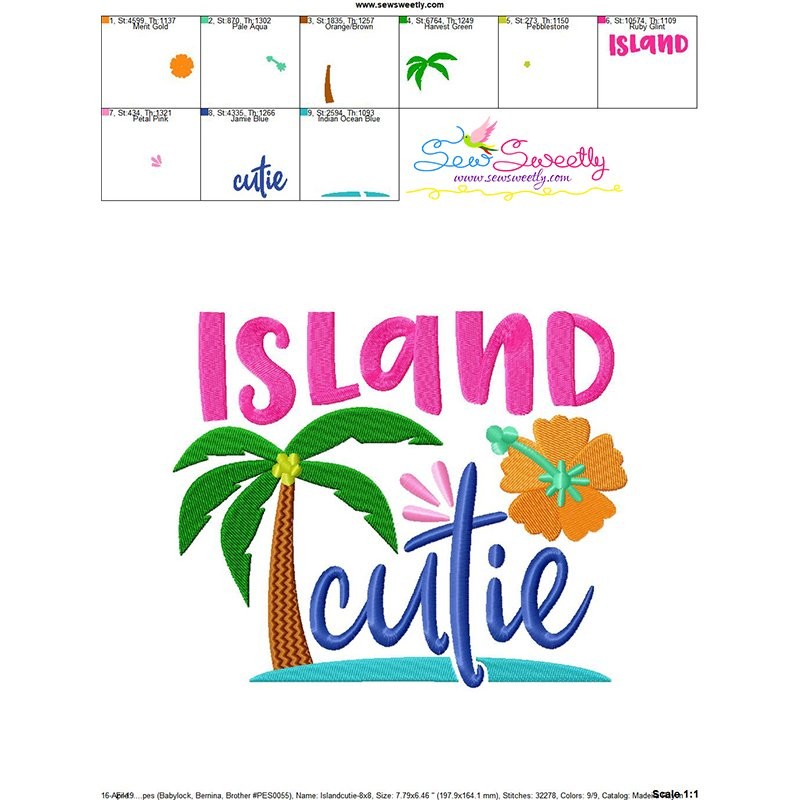Island Cutie Lettering Embroidery Design Pattern