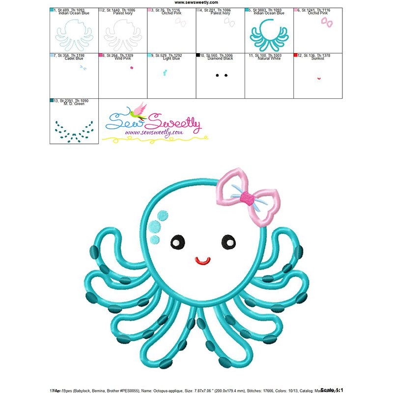 Girl Octopus Applique Design Pattern