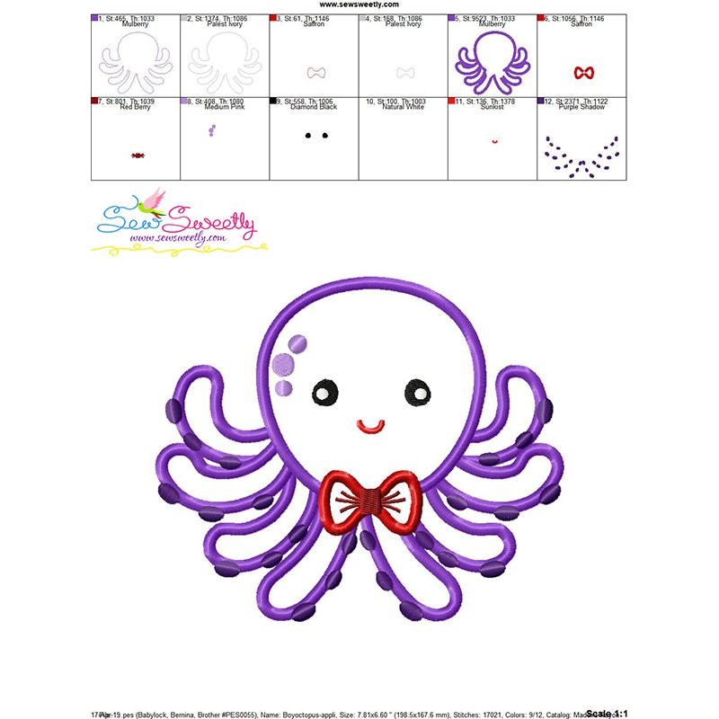 Boy Octopus Applique Design Pattern