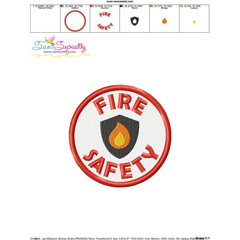 Fire Safety Badge Machine Embroidery Design Pattern