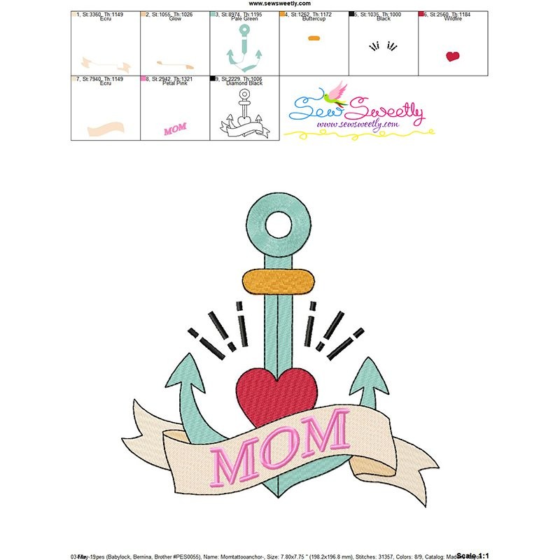 Mom Anchor Embroidery Design Pattern