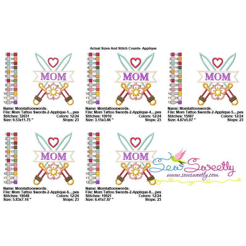 Mom Tattoo Swords-2 Applique Design Pattern