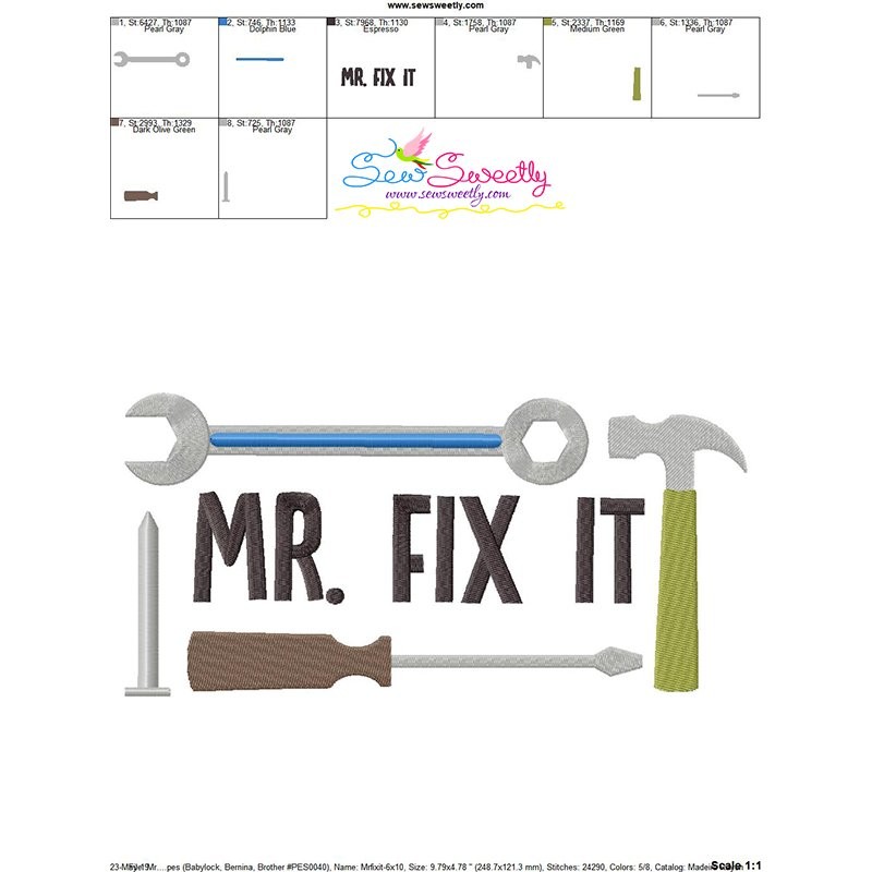 Mr. Fix It Lettering Embroidery Design Pattern
