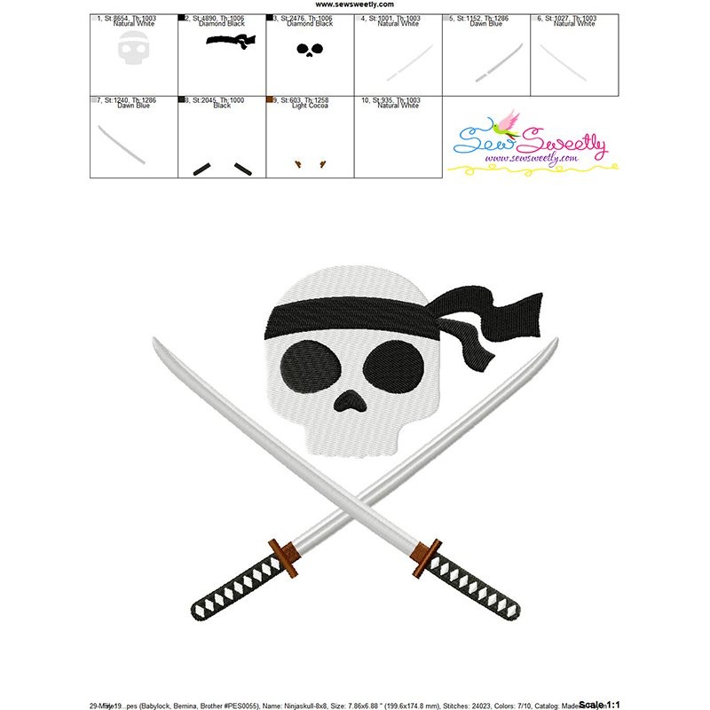 Ninja Character Skull Embroidery Design Pattern