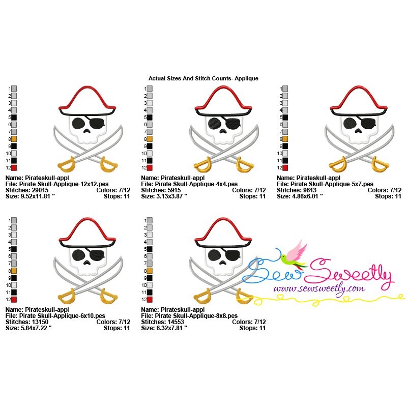 Pirate Character Skull Applique Design Pattern