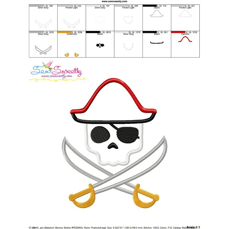 Pirate Character Skull Applique Design Pattern