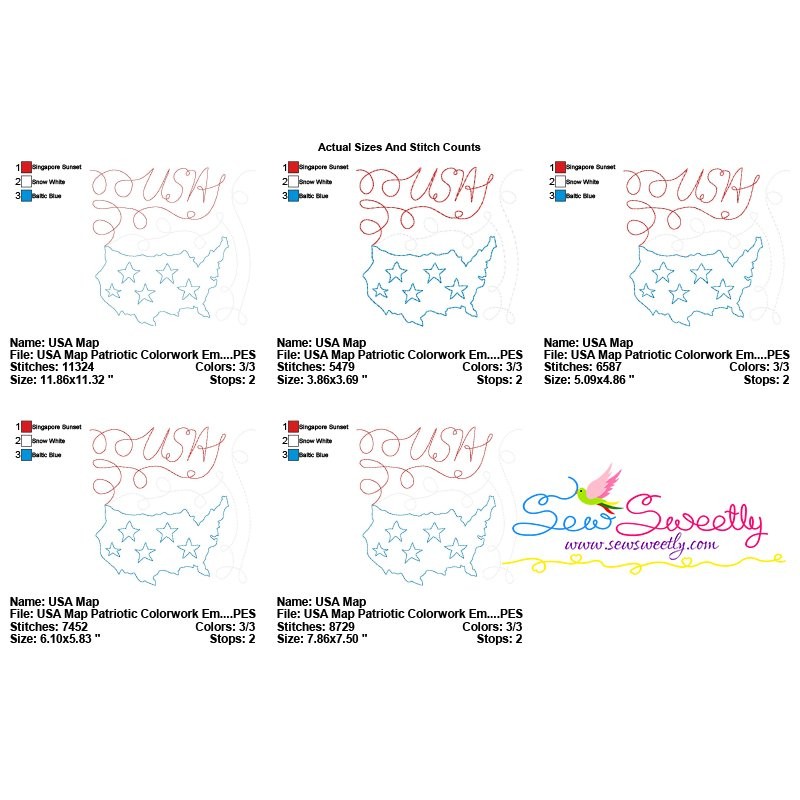USA Map Patriotic Colorwork Block Embroidery Design Pattern