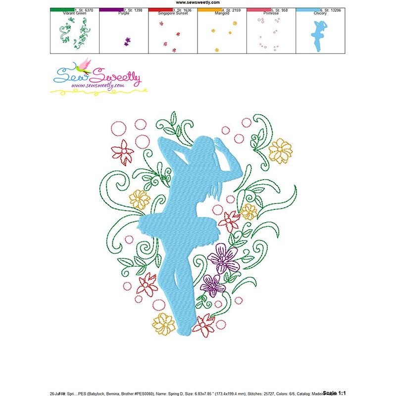 Spring Flowers Dancing Girl-10 Embroidery Design Pattern