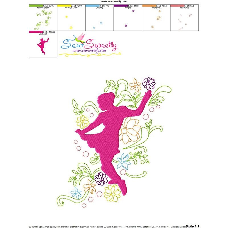 Spring Flowers Dancing Girl-7 Embroidery Design Pattern