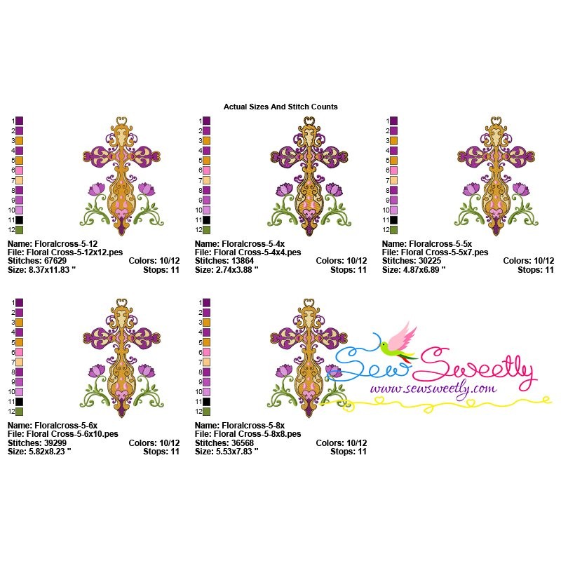 Floral Cross-5 Machine Embroidery Design Pattern