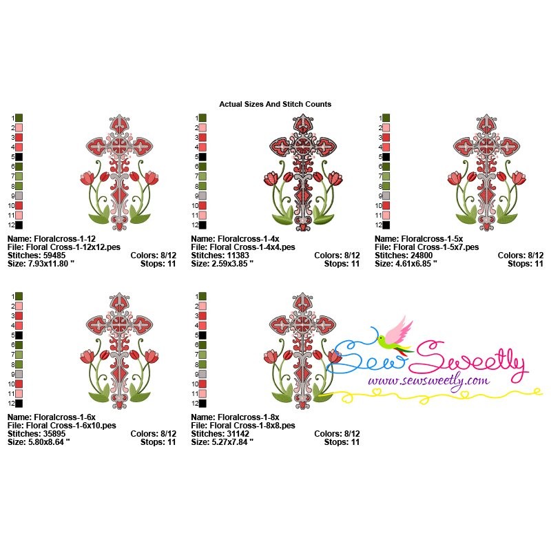 Floral Cross-1 Machine Embroidery Design Pattern