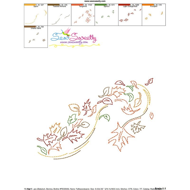 Fall Leaves Bean/Vintage Stitch Machine Embroidery Design Pattern