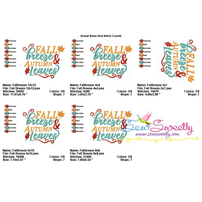 Fall Breeze Autumn Leaves Machine Embroidery Design Pattern