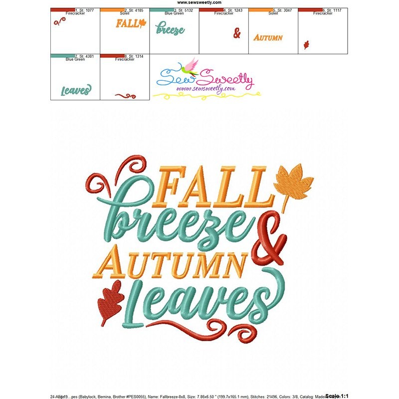 Fall Breeze Autumn Leaves Machine Embroidery Design Pattern