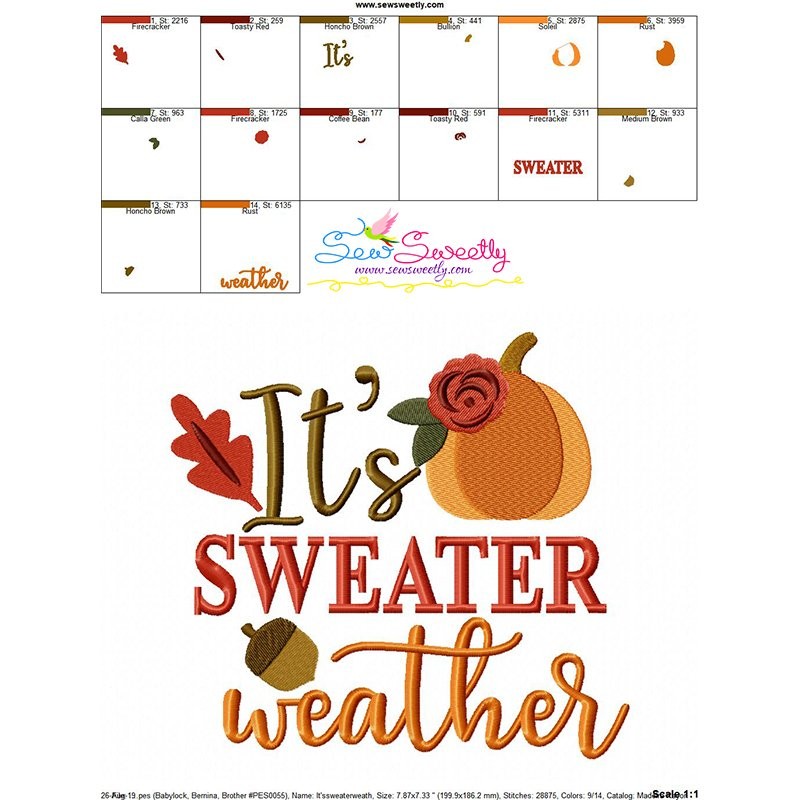 It's Sweater Weather Machine Embroidery Design Pattern