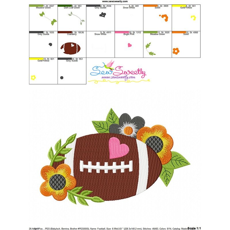 Football Flowers Machine Embroidery Design Pattern