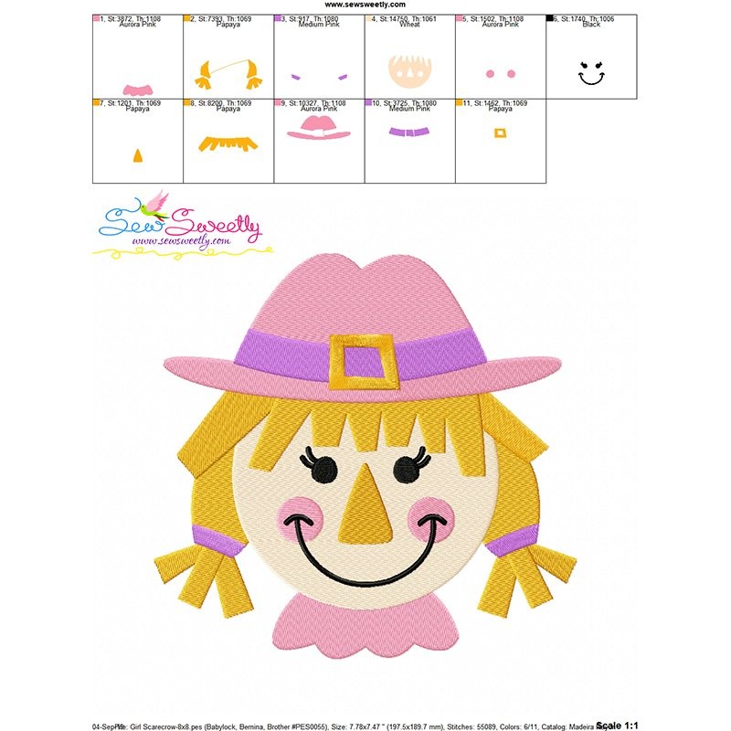 Girl Scarecrow Machine Embroidery Design Pattern