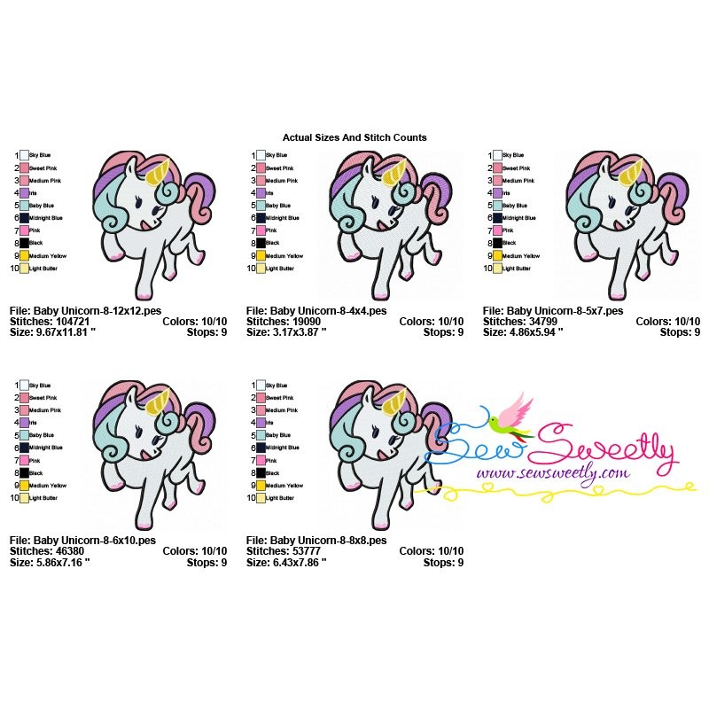 Baby Unicorn-8 Machine Embroidery Design Pattern