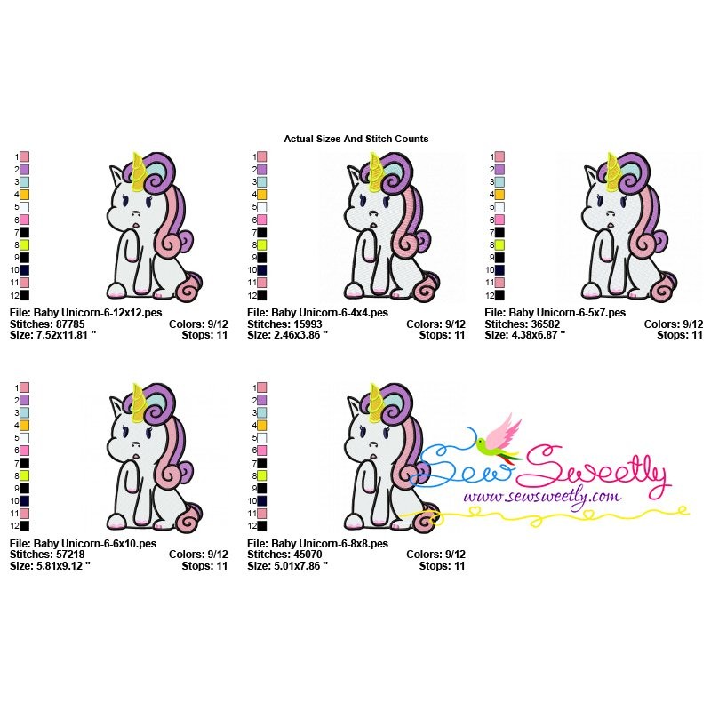 Baby Unicorn-6 Machine Embroidery Design Pattern