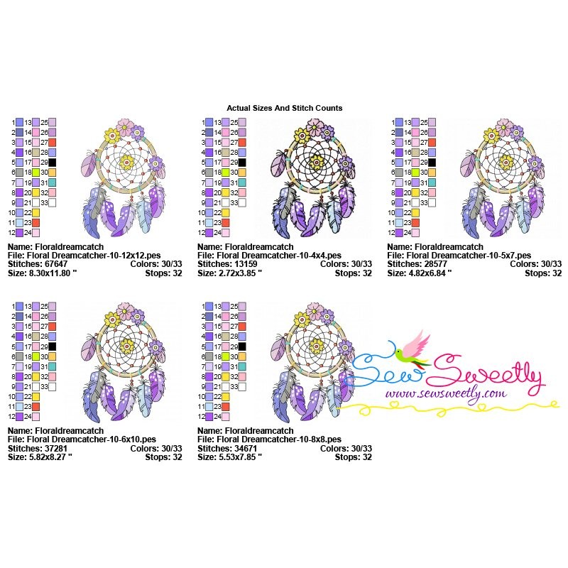 Floral Dream Catcher-10 Machine Embroidery Design Pattern